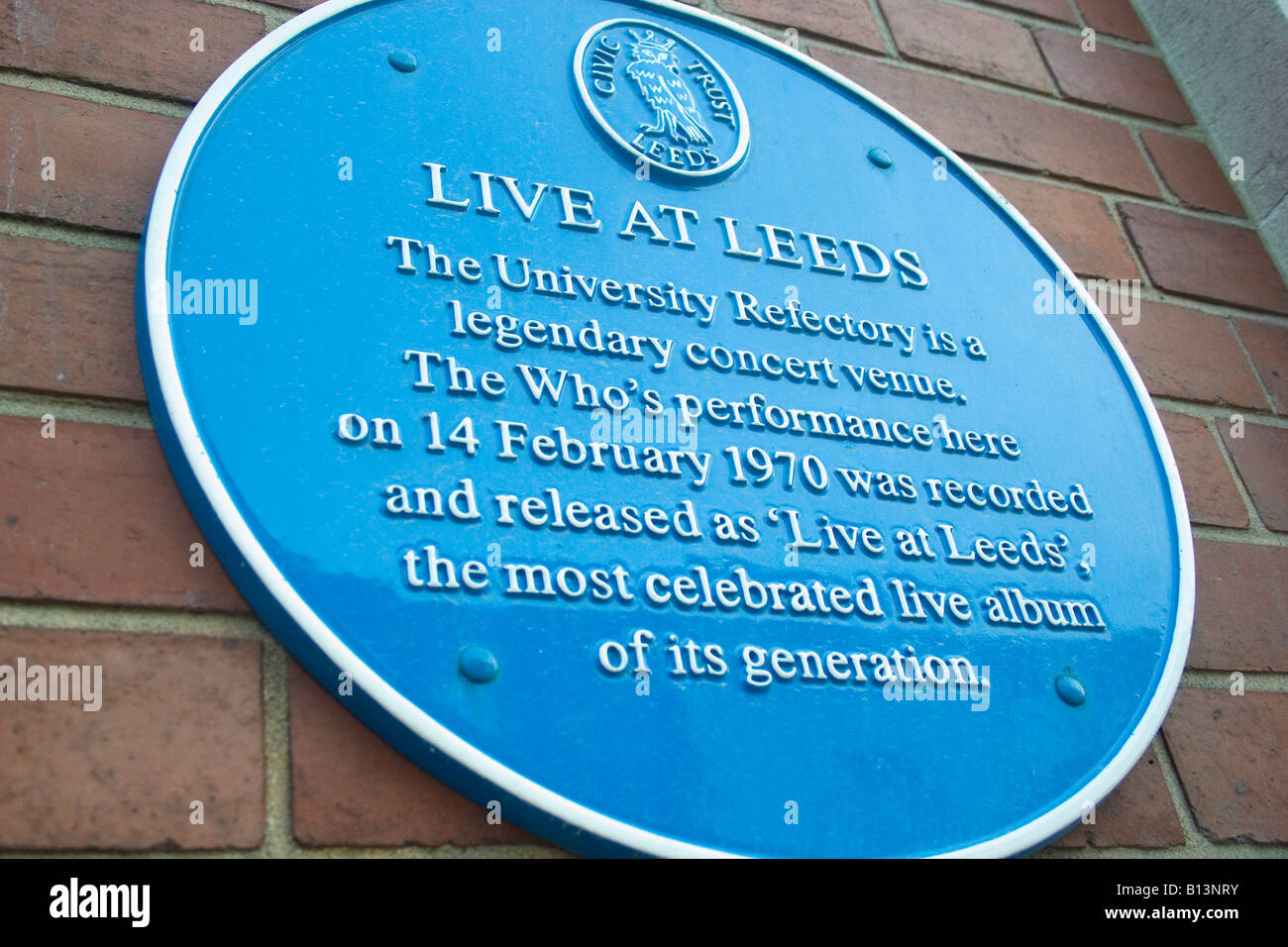 Leeds University Blue Plaque celebrating The Who's Live in leeds ...