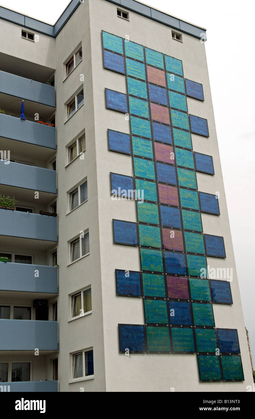 Large coloured solar panels fitted to apartments in Bocklemund, Cologne ...