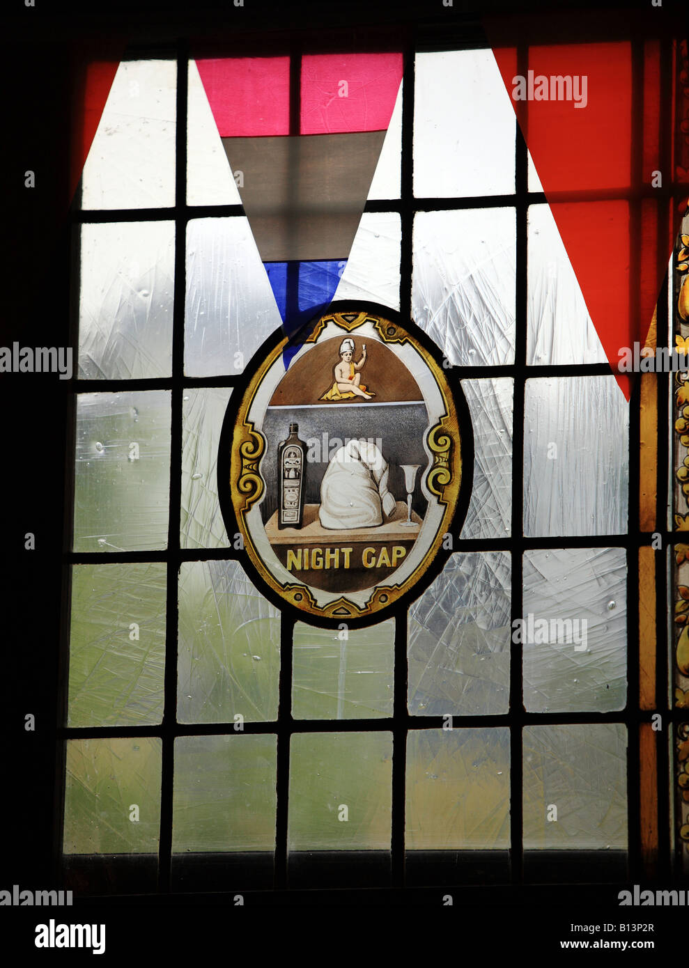 Stained glass window, in a small bar in Amsterdam Stock Photo - Alamy