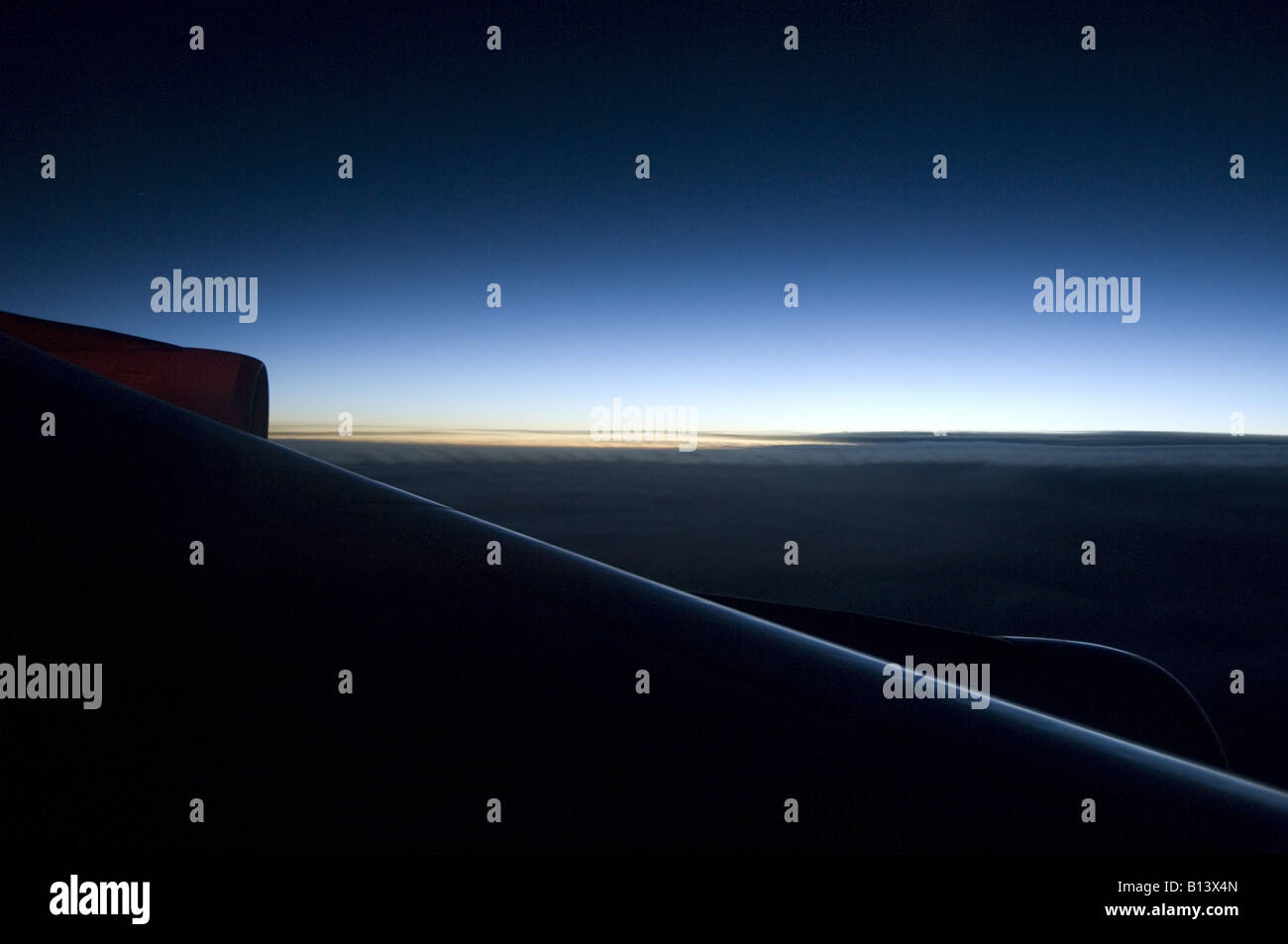 Airbus A340 wing at dawn Stock Photo - Alamy