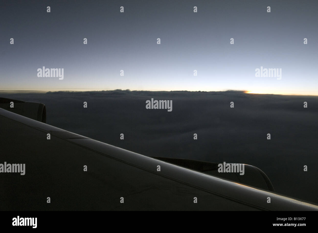 Airbus A340 wing at dawn Stock Photo - Alamy