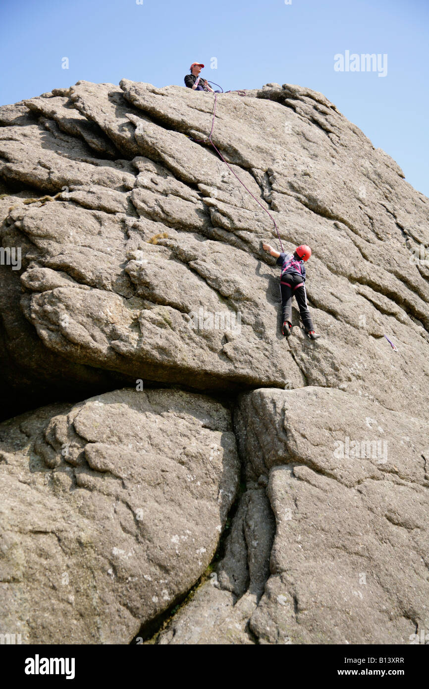 Rock climbers on Haytor Rocks, Dartmoor National Park, Devon Stock ...