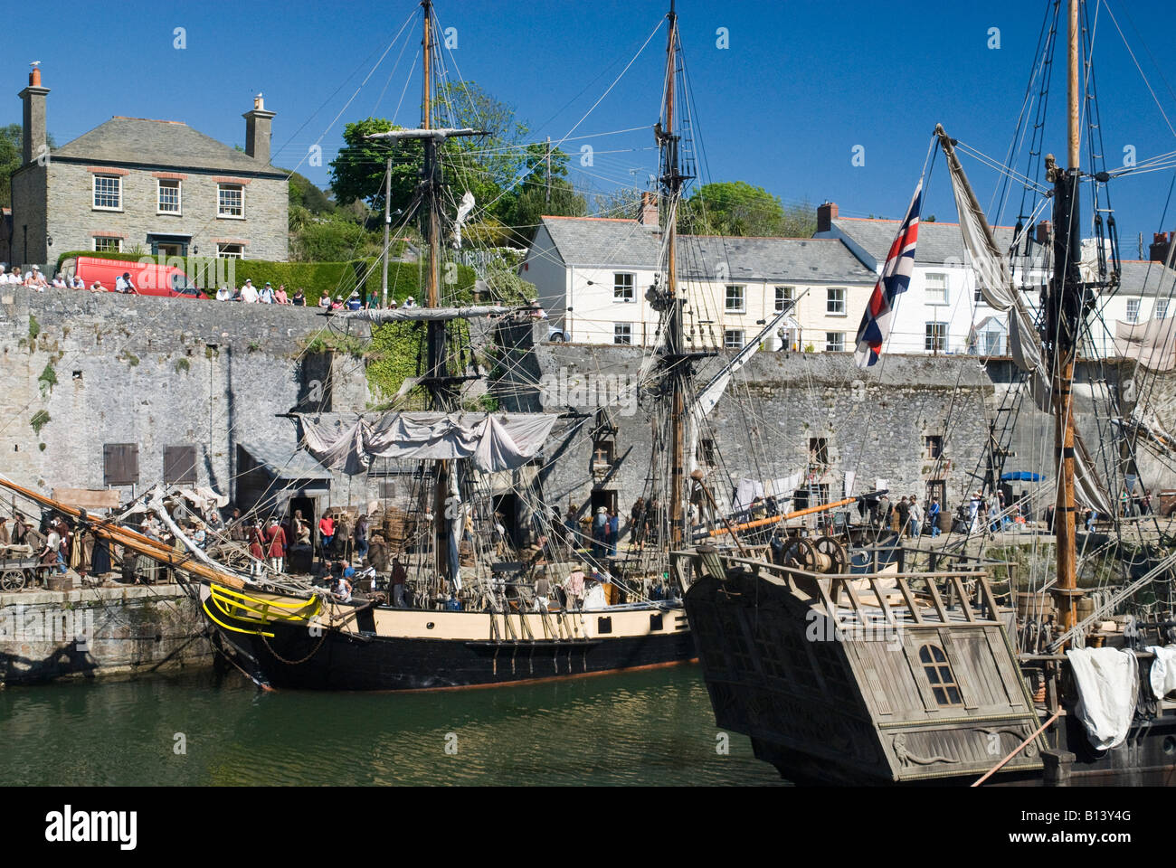 Charlestown inner harbour during filming of Treasure Island Stock Photo ...