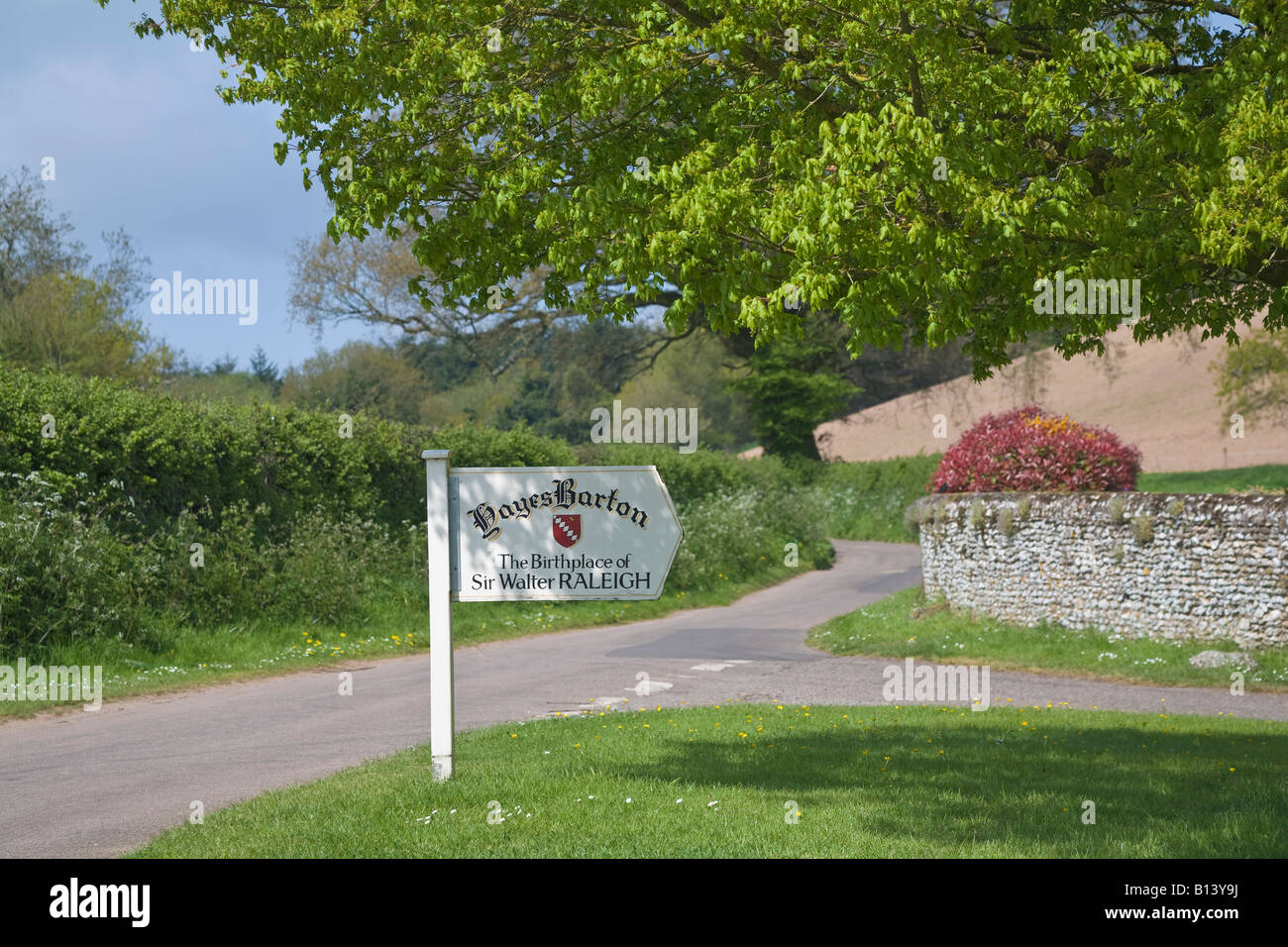 Sign for Hayes Barton birthplace of Sir Walter Raleigh, Devon, England ...