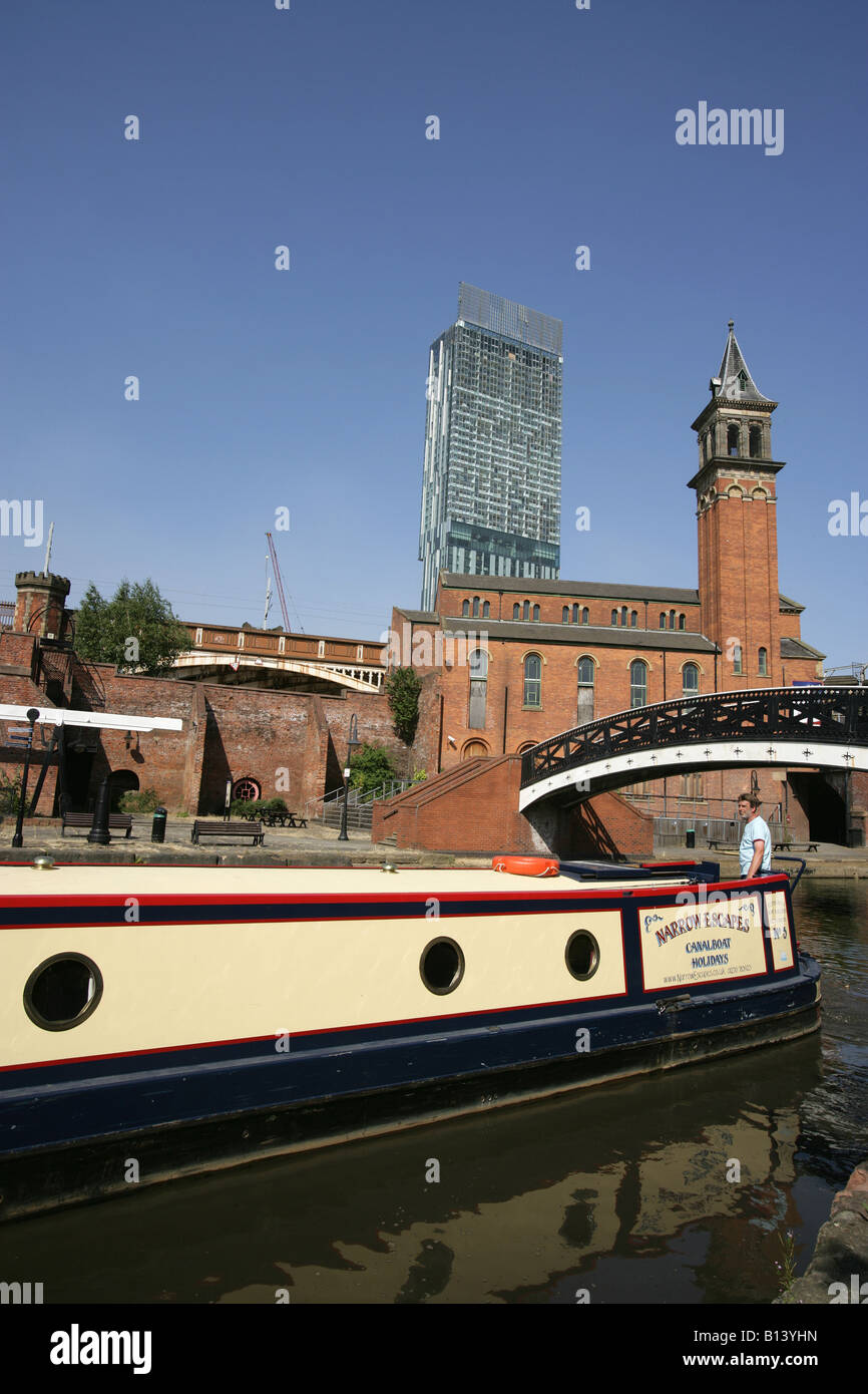 City of Manchester, England. A canal boat on Manchester Canal at ...
