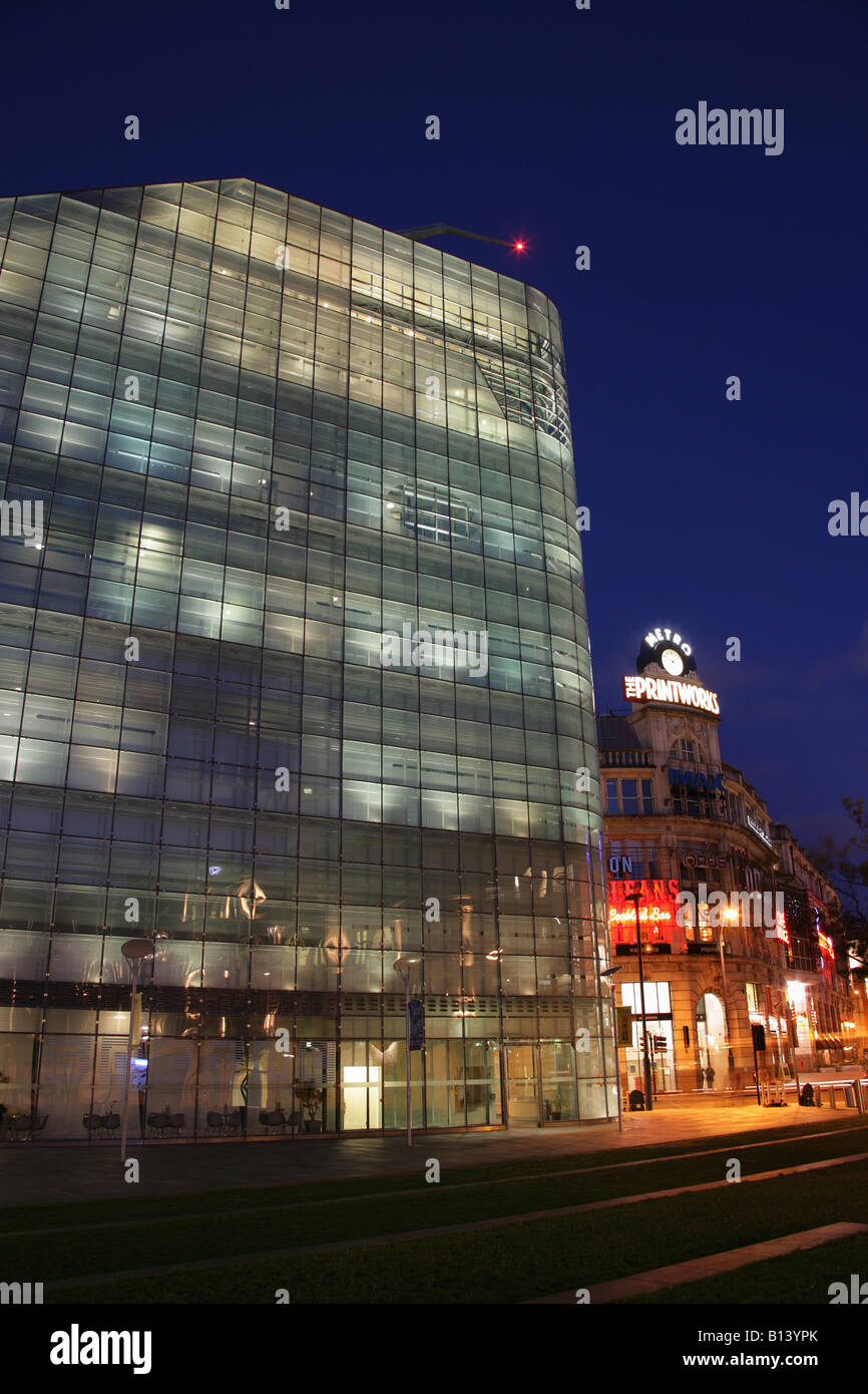 City of Manchester, England. Night view of the Urbis Museum of City ...