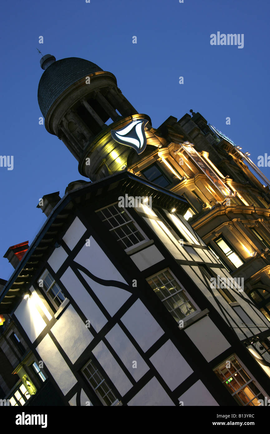 City of Manchester, England. Night view of the Oyster Bar and Triangle ...
