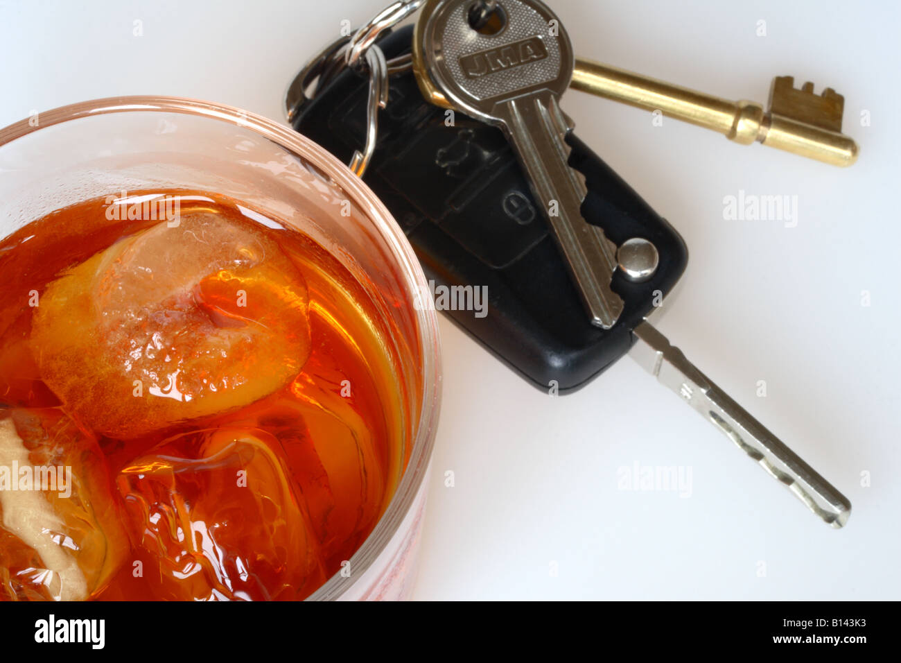 Glass with alcohol and car keys Stock Photo - Alamy