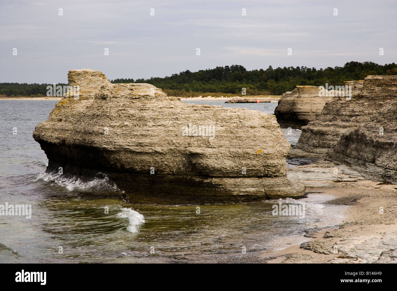 The layered eroded limestone pillars at Byerum Rauker Oland Sweden ...