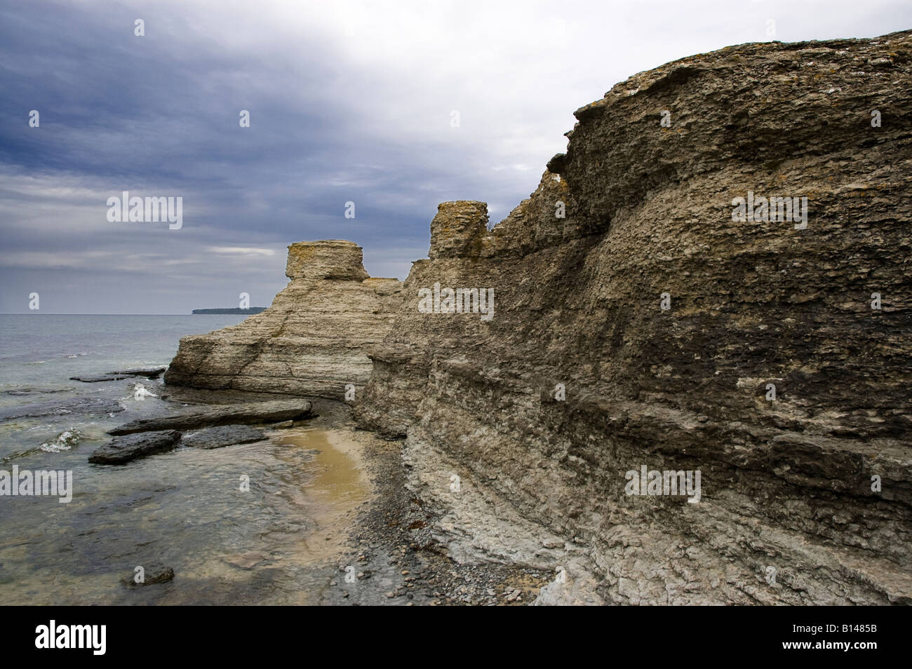 The layered eroded limestone pillars at Byerum Rauker Oland Sweden ...