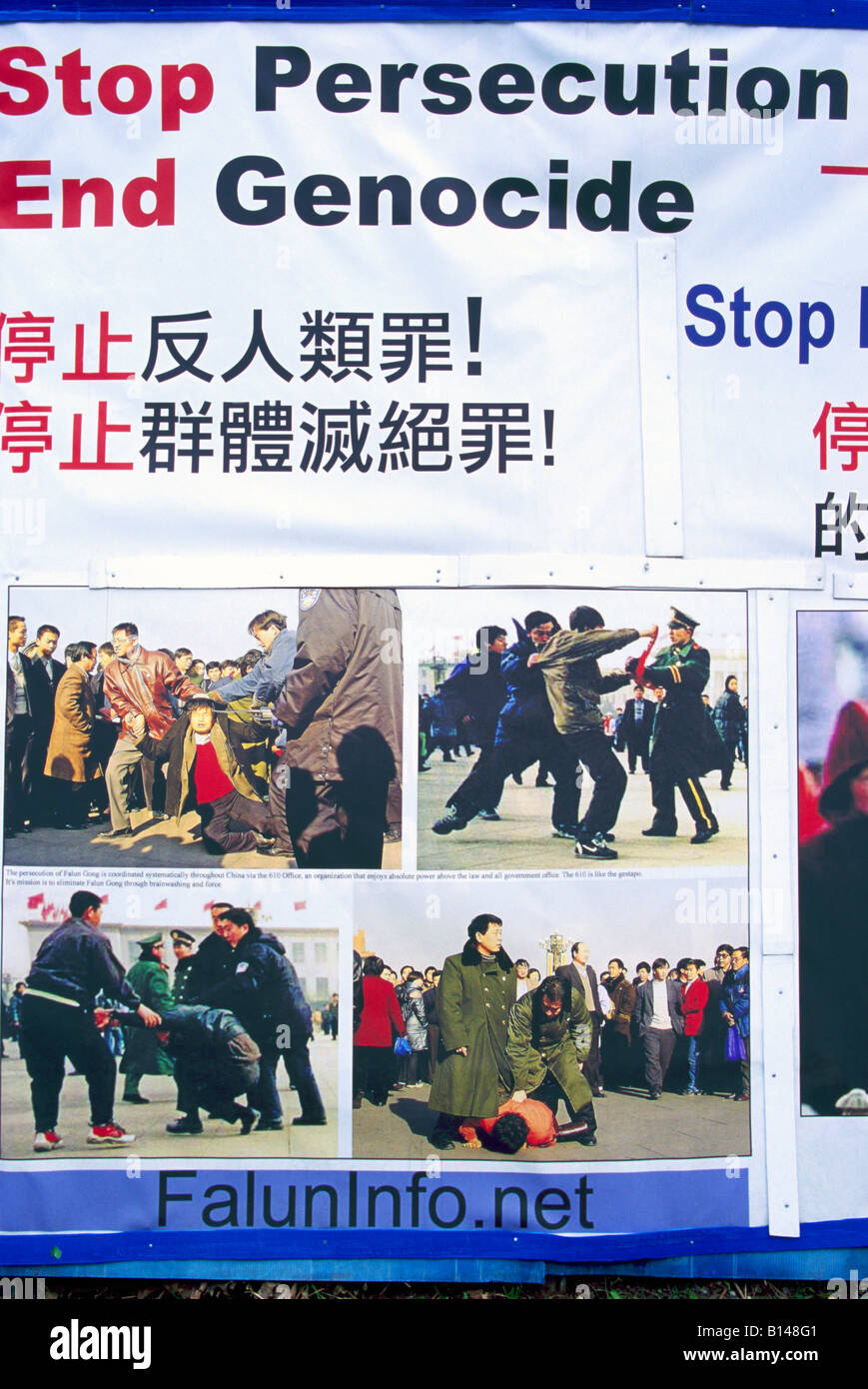 Falun Gong Protest Sign against Persecution and Genocide posted at ...