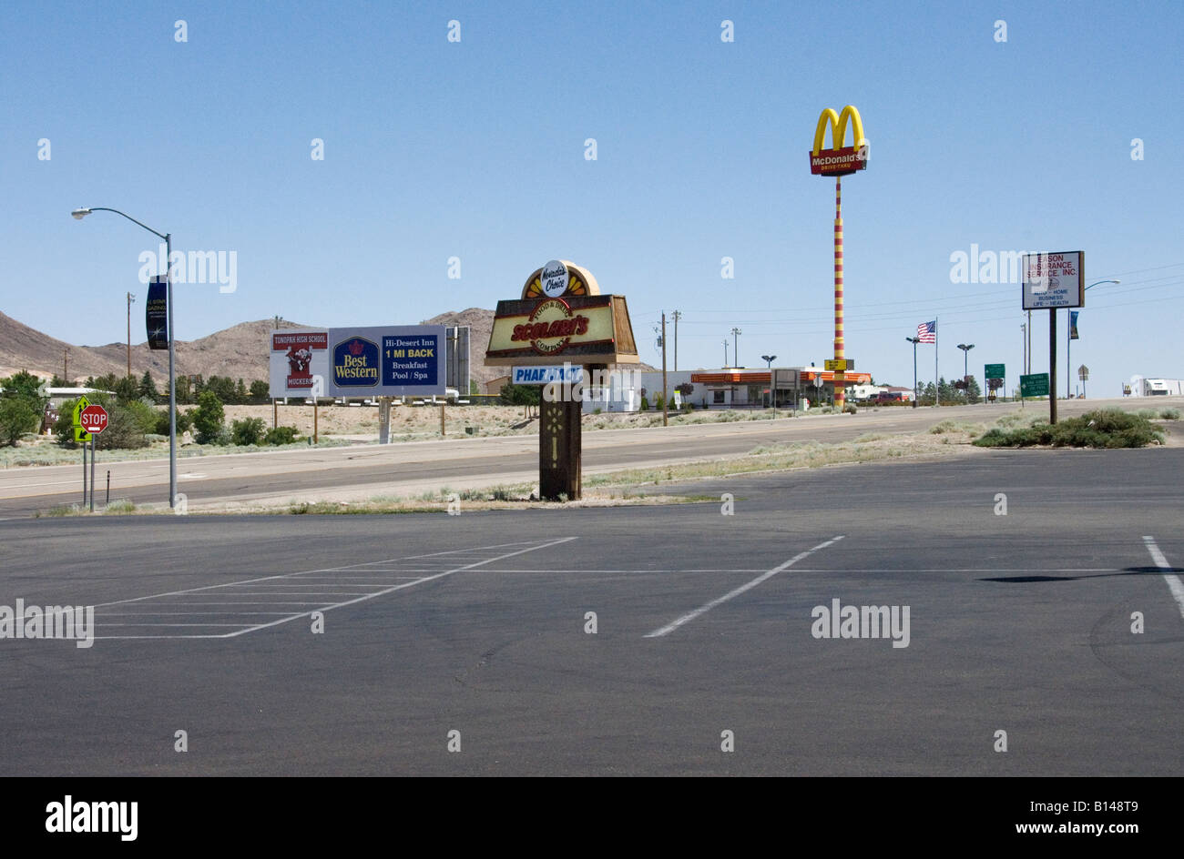 Car park with advertising signs, America Stock Photo - Alamy