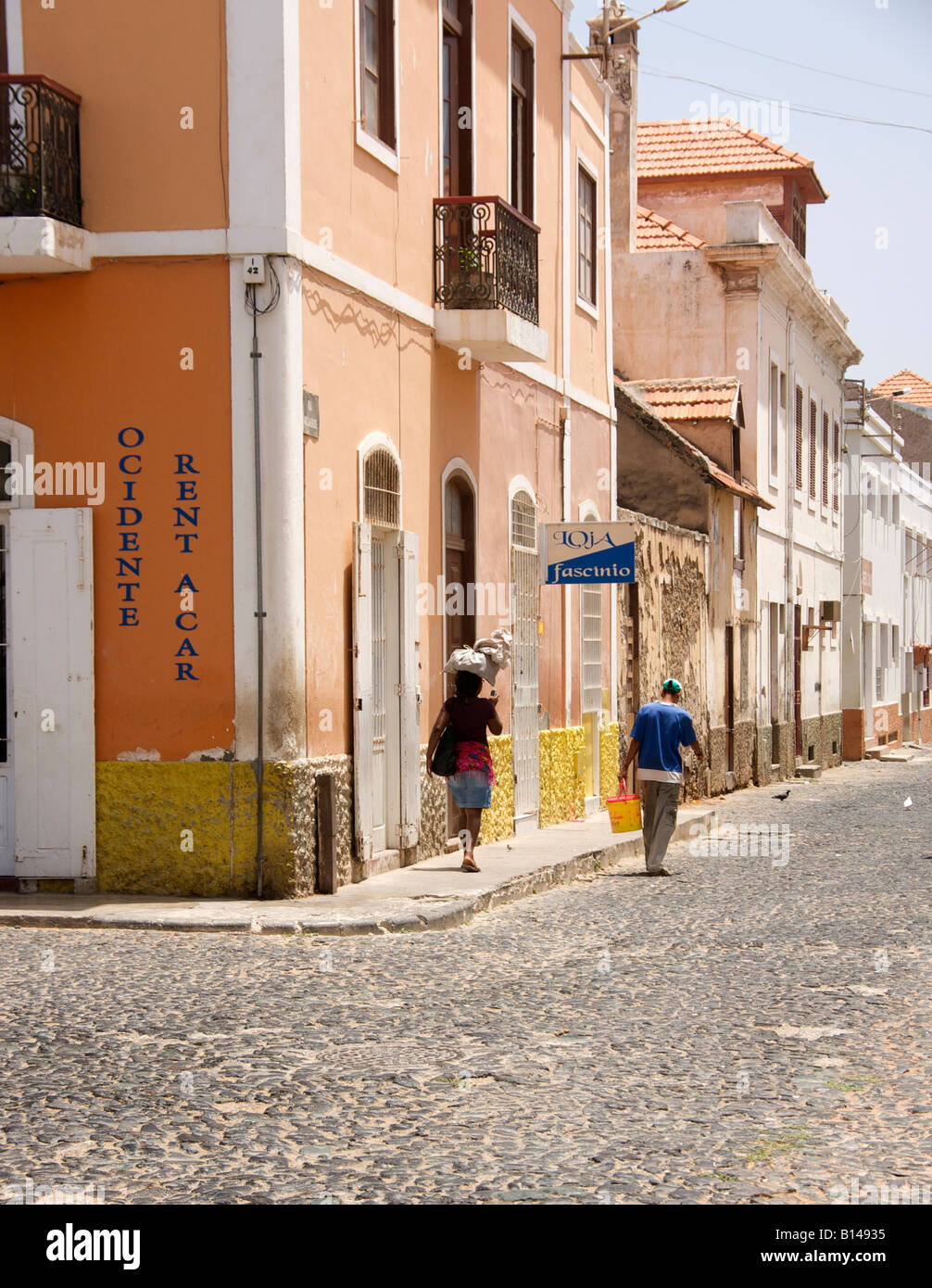 Colourful old Portuguese colonial houses in Mindelo Såo Vicente Cape ...