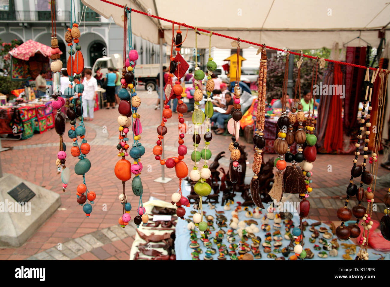 Panama indian crafts and arts on sale on a street market in Panama City ...