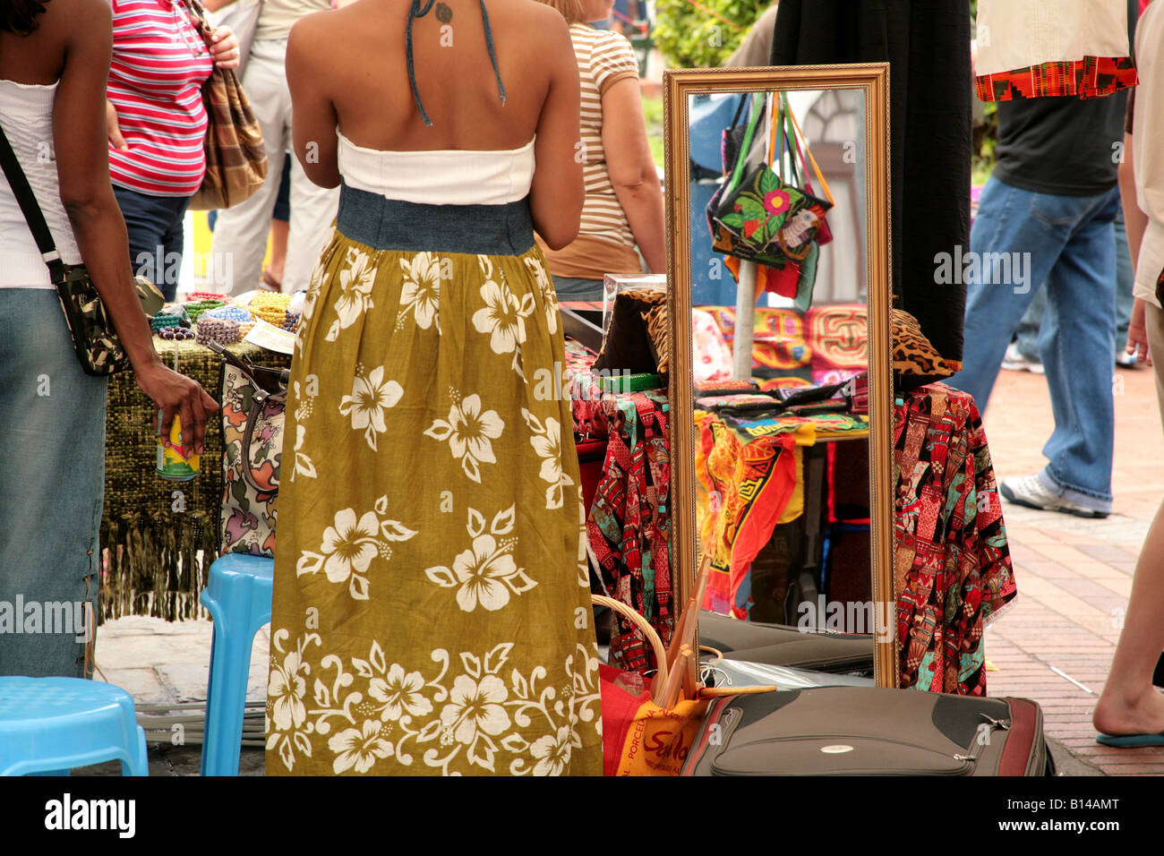 Panama indian crafts and arts on sale on a street market in Panama City ...