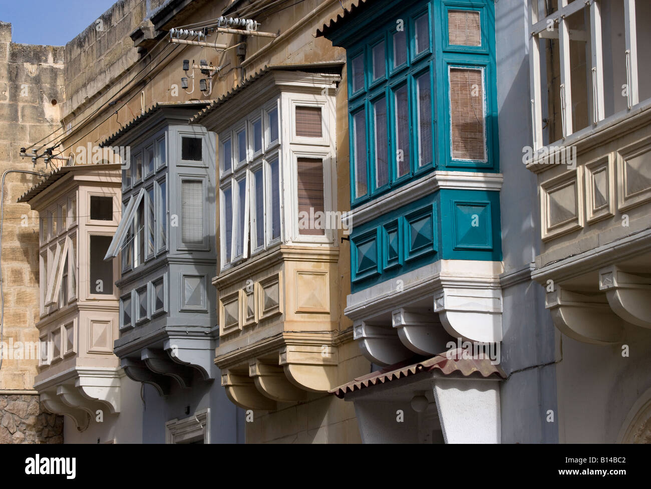 Balconies Victoria Gozo Malta Stock Photo - Alamy