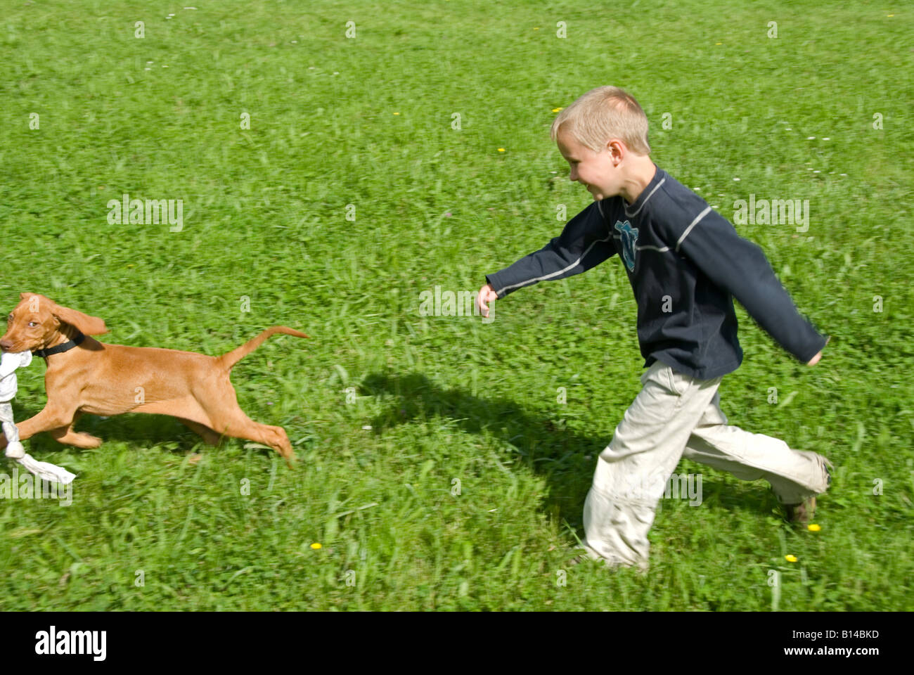 Stock photo of an eight year old boy playing and running around the ...