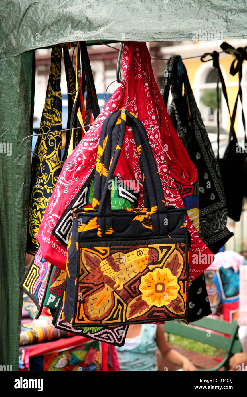 Panama indian crafts and arts on sale on a street market in Panama City ...