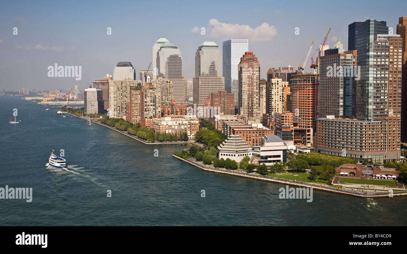 Aerial view of Battery Park City, Battery Park and Lower Manhattan ...