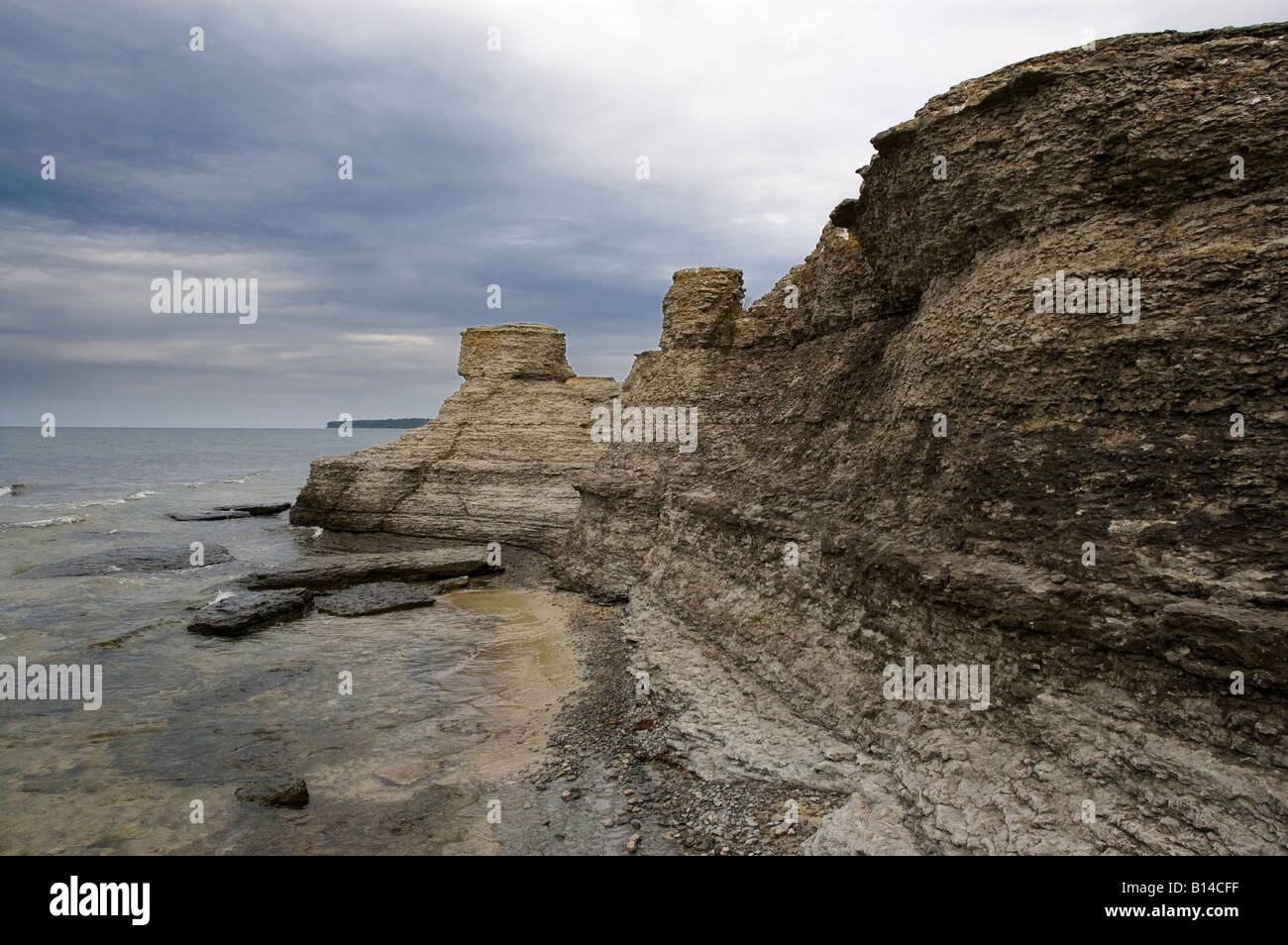 The layered eroded limestone pillars at Byerum Rauker Oland Sweden ...