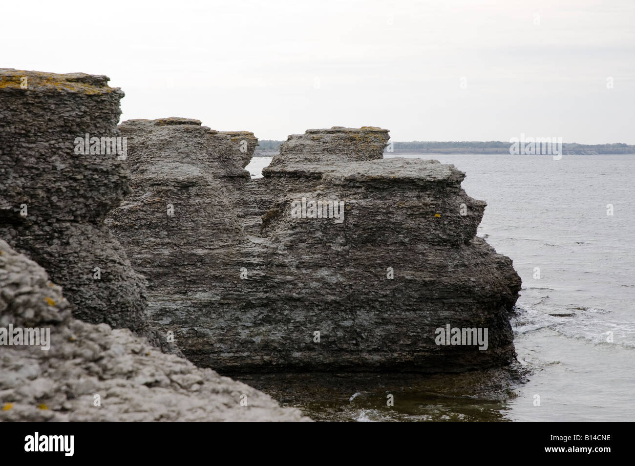 The layered eroded limestone pillars at Byerum Rauker Oland Sweden ...