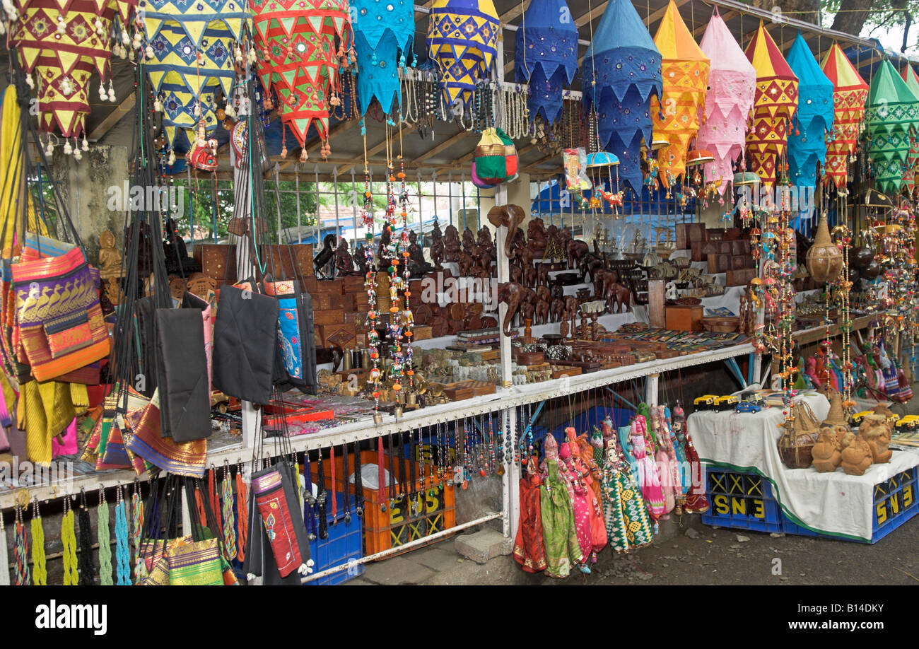 Market street stall in Cochin India selling colourful gifts and ...