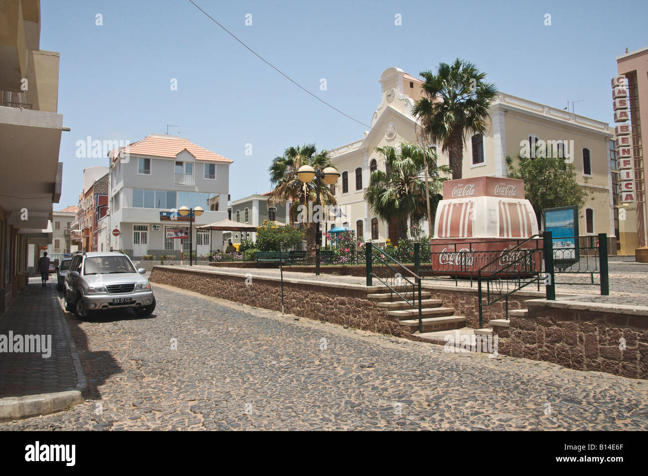 Colourful old Portuguese colonial houses in Mindelo Såo Vicente Cape ...