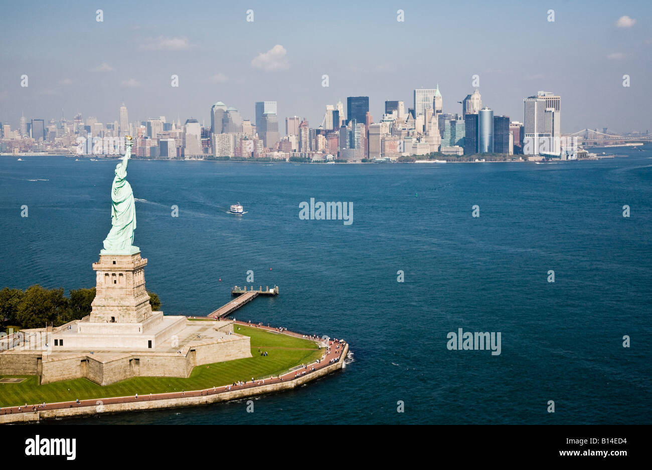 Aerial view of the Statue of Liberty and Lower Manhattan Stock Photo ...