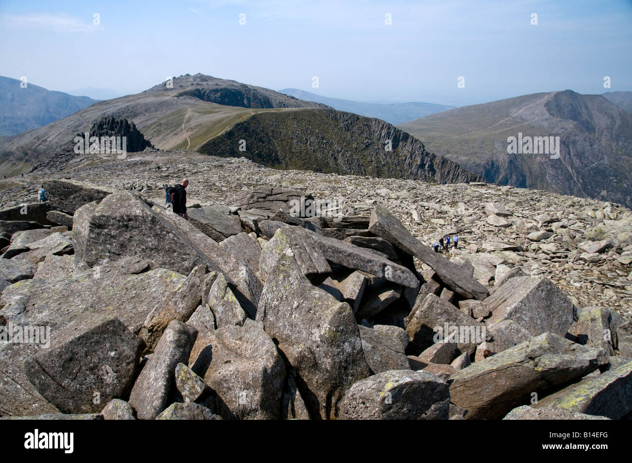 Walkers on top Glyder Fach. Snowdonia National Park / Parc Cenedlaethol ...