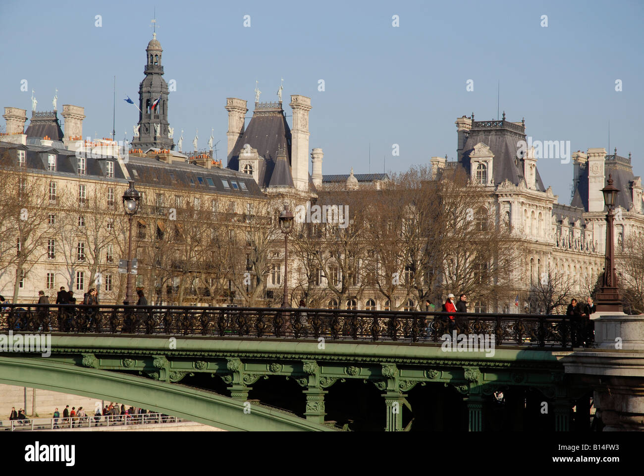 City Hall and Pont Notre-Dame Bridge Seine river Paris France Stock ...