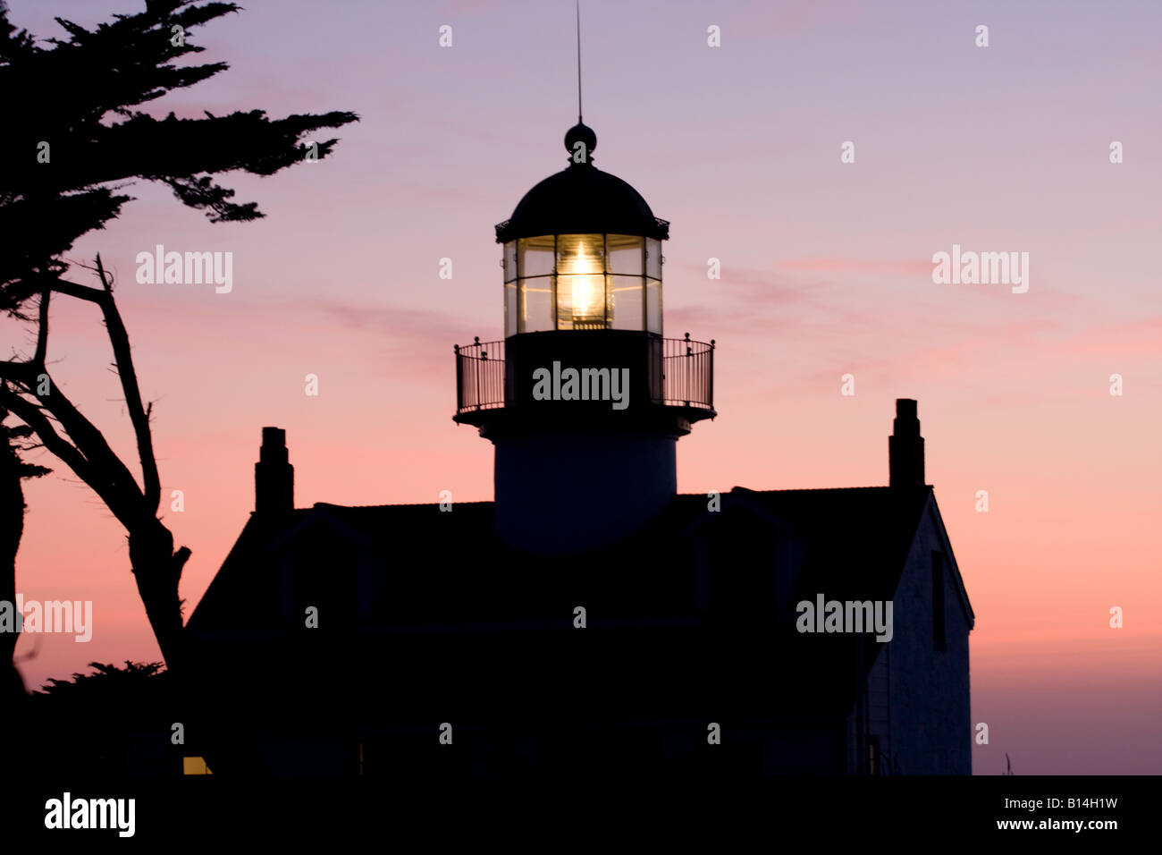 Monterrey California Lighthouse at sunset Stock Photo - Alamy