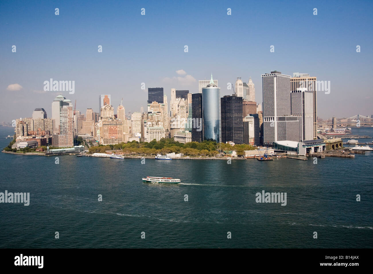 Aerial view of Battery Park City, Battery Park and Lower Manhattan ...
