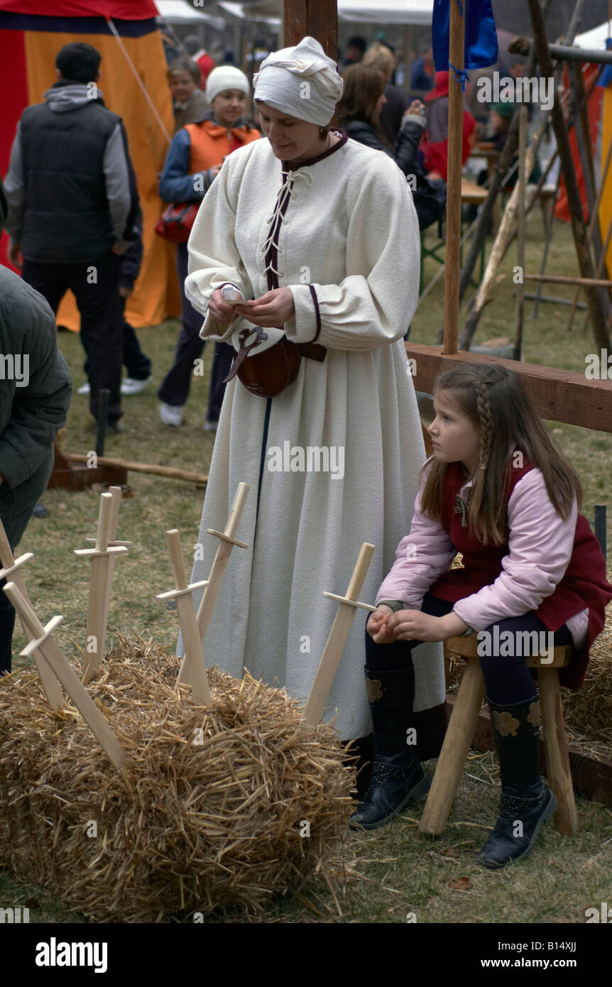 Medieval age dressed woman and girl at country fair Samobor Croatia ...