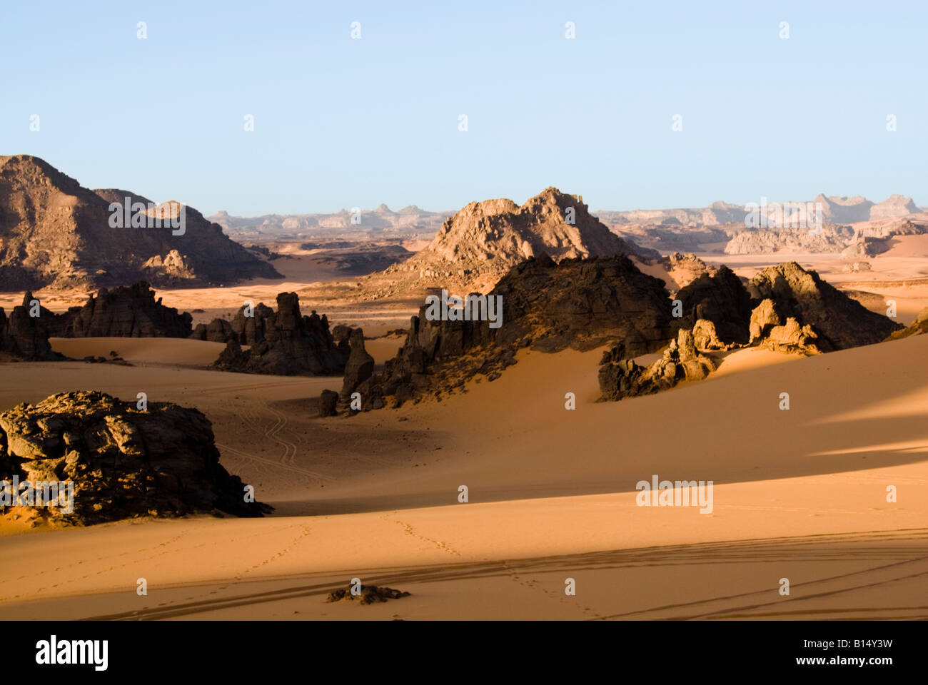 Early morning view of rock formations in Tadrart Acacus, Libyan Sahara ...