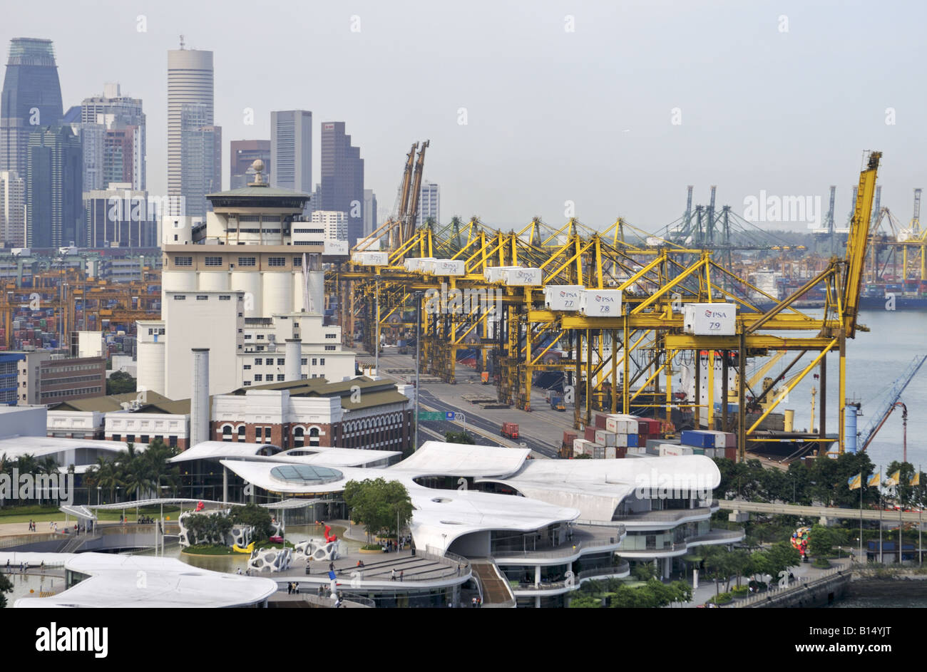 Vivo City shopping mall and Keppel container terminal, Singapore Stock ...