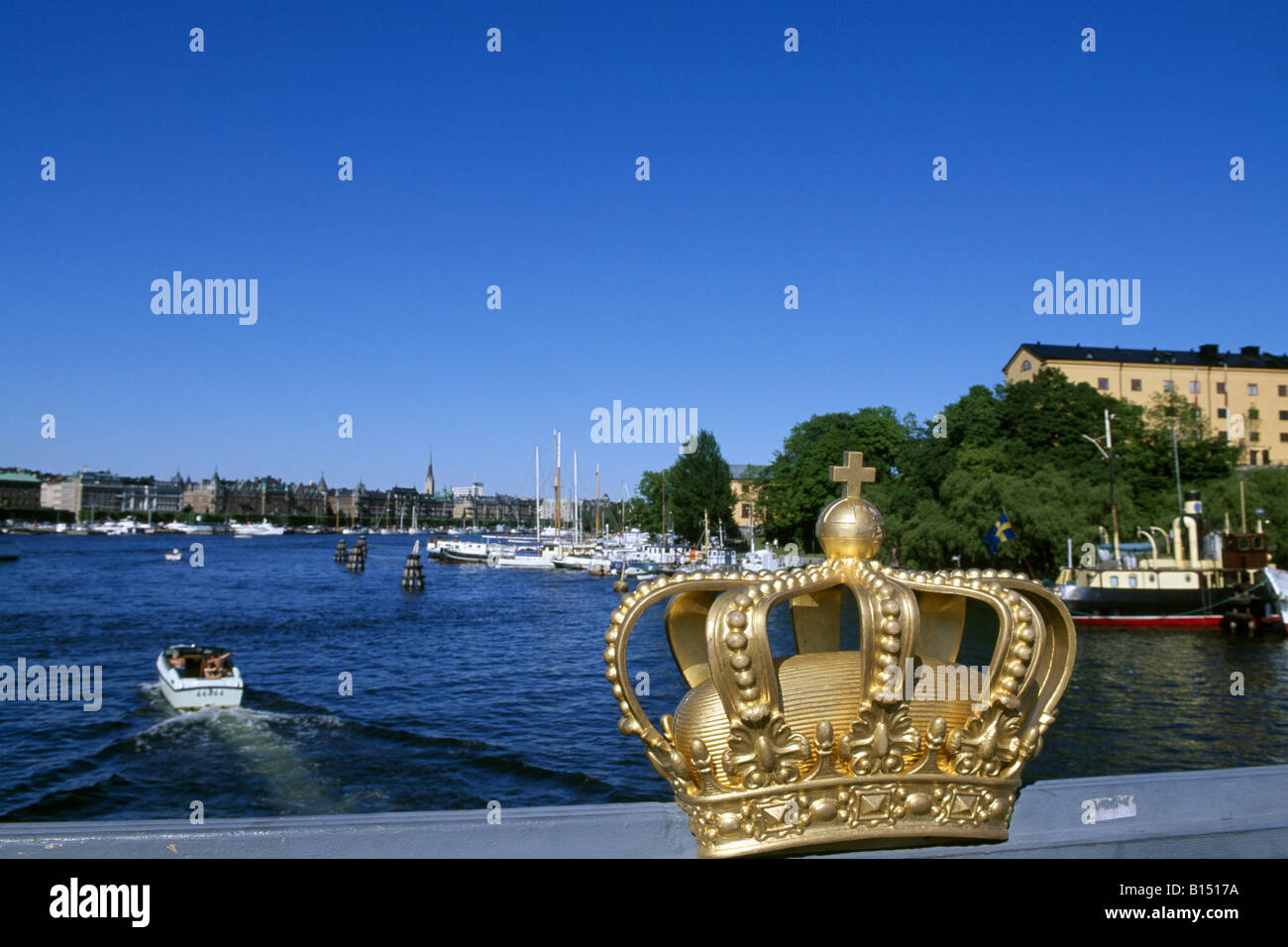 Skeppsholmen Bridge with golden crown Stockholm Sweden Stock Photo - Alamy