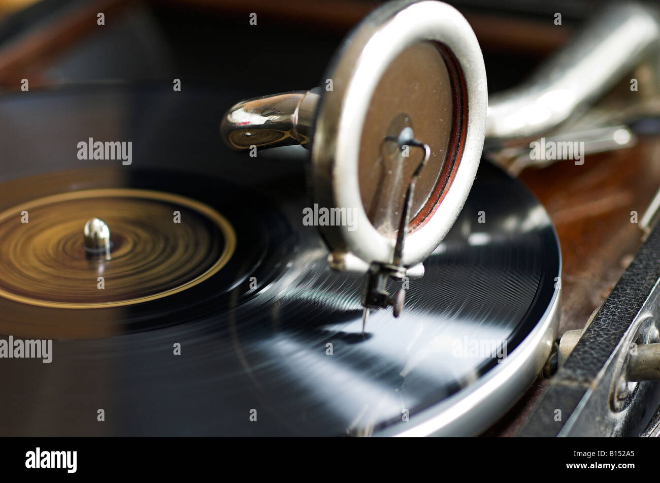 A portable gramophone playing a record Stock Photo - Alamy