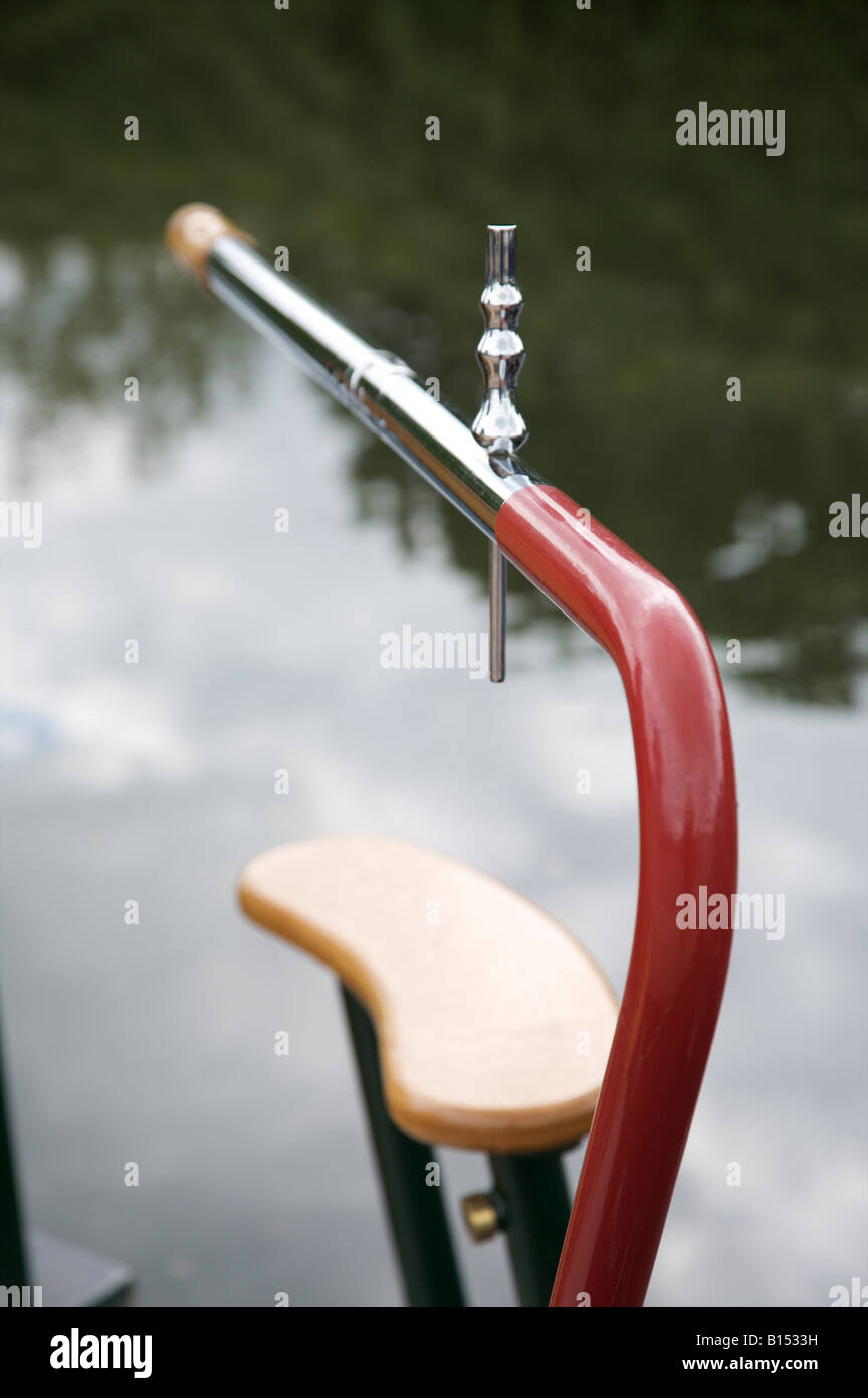 STEERING LINKAGE TO RUDDER OF A NARROWBOAT AT ALDERMASTON WHARF ON THE ...