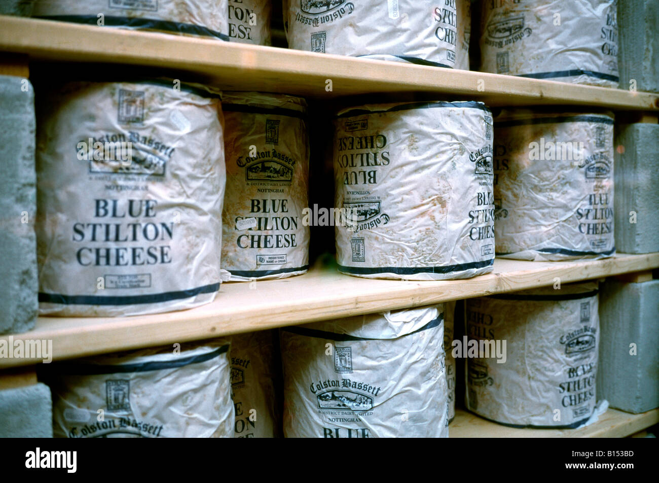 Colston Bassett Blue Stilton cheese on display inside a food store at ...