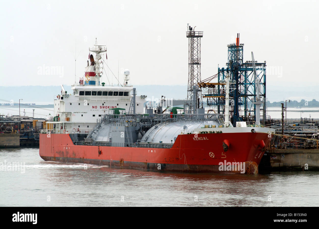 Chemical tanker ship Kendal unloading LPG at Fawley Marine Terminal ...
