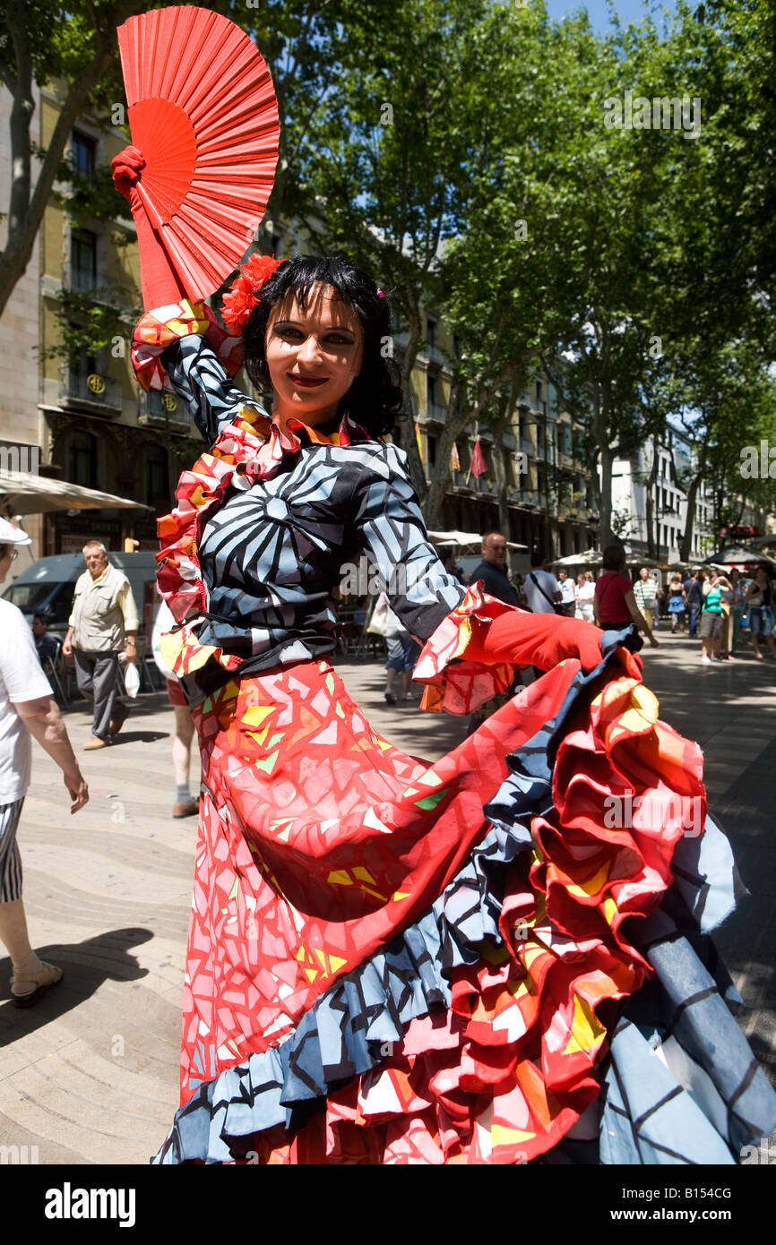 Female Flamenco Dancer dancing for money and tourists, Las Ramblas ...