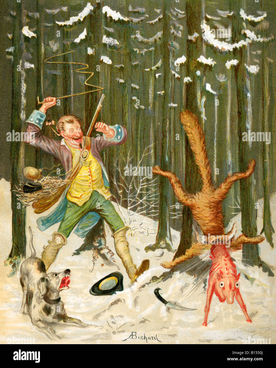 Baron Munchausen flogs a fox out of his skin Stock Photo - Alamy