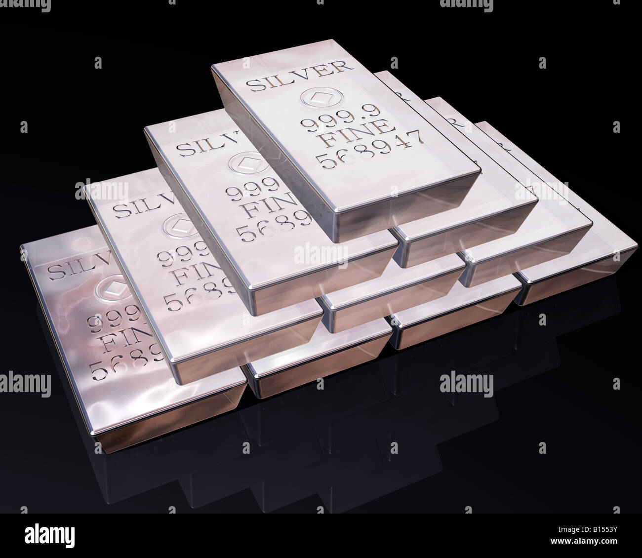 stack of pure silver bars on a reflective surface Stock Photo - Alamy