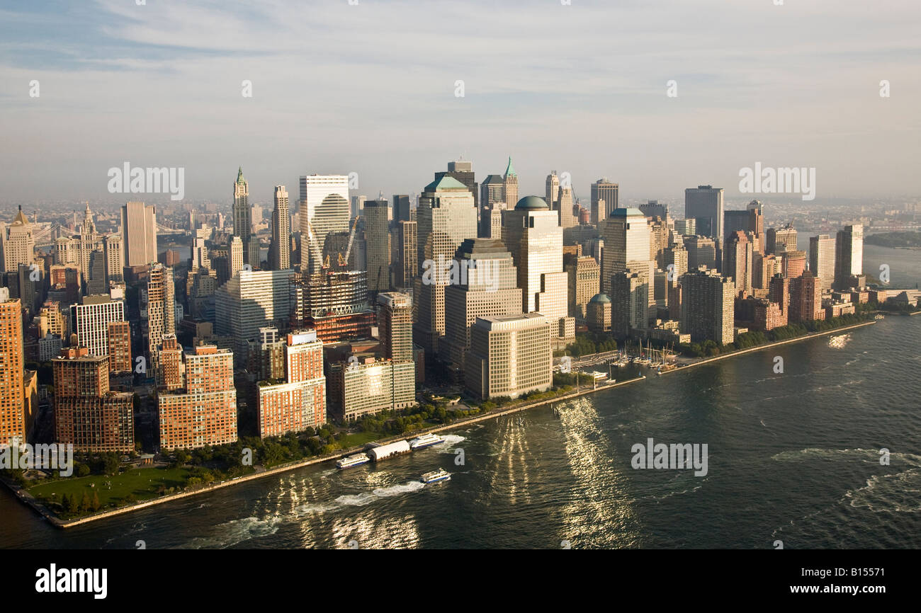 Aerial View of Lower Manhattan showing Battery Park and surroundings ...