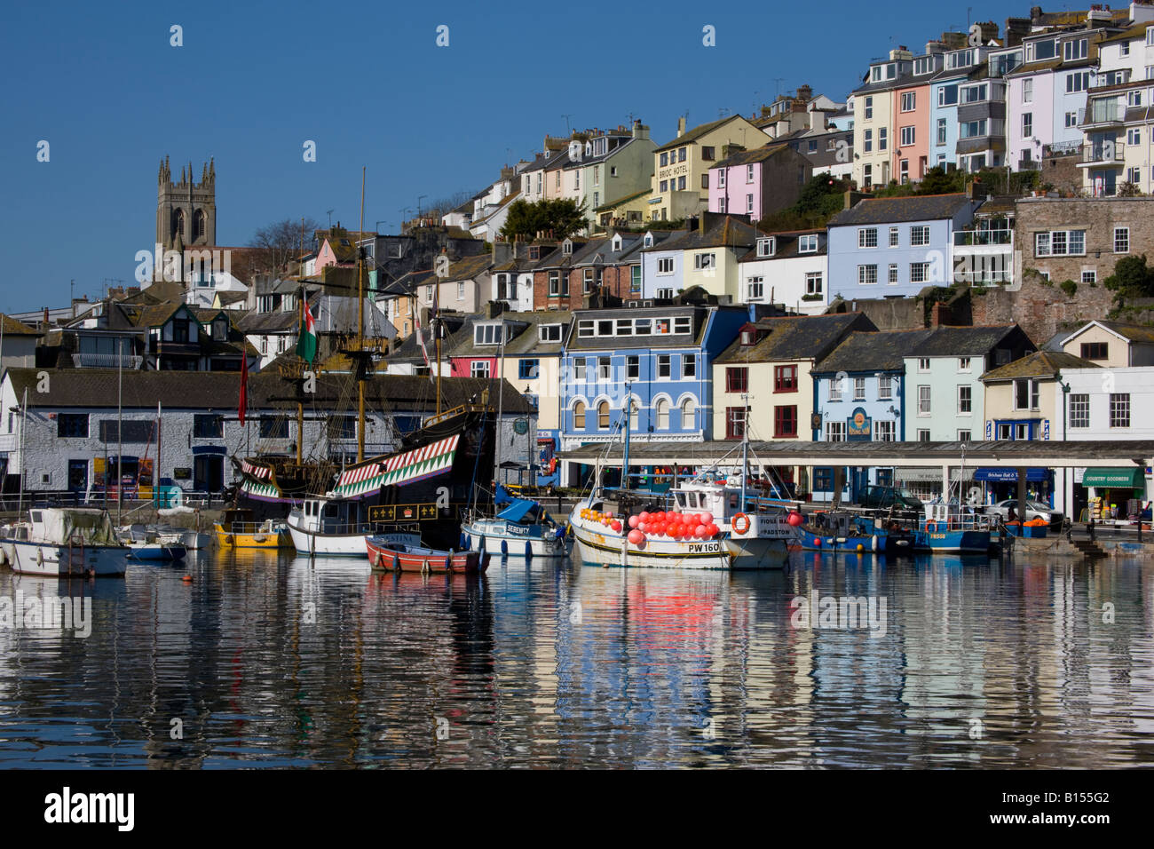 View of Brixham across the harbout Stock Photo - Alamy