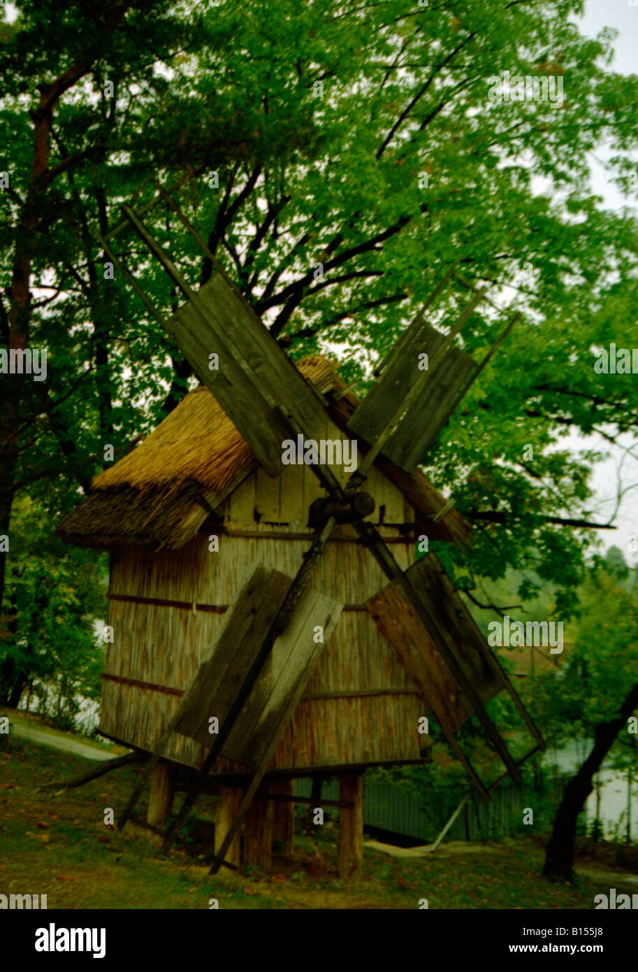 Traditional windmill in Village Museum, Bucharest Stock Photo - Alamy