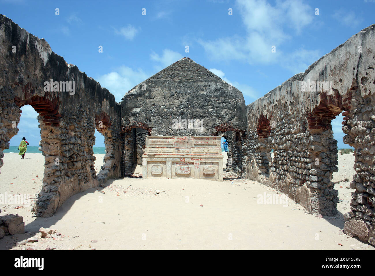 Altar of a church destroyed in the storm that hit the coastal town of ...
