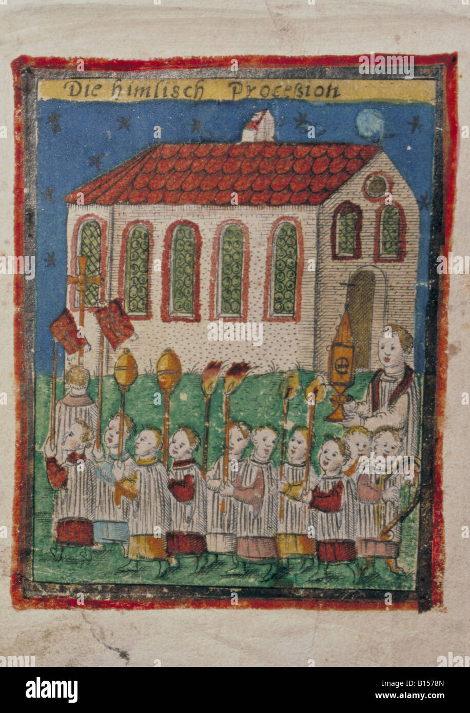 fine arts, religious art, devotional picture, heavenly procession ...