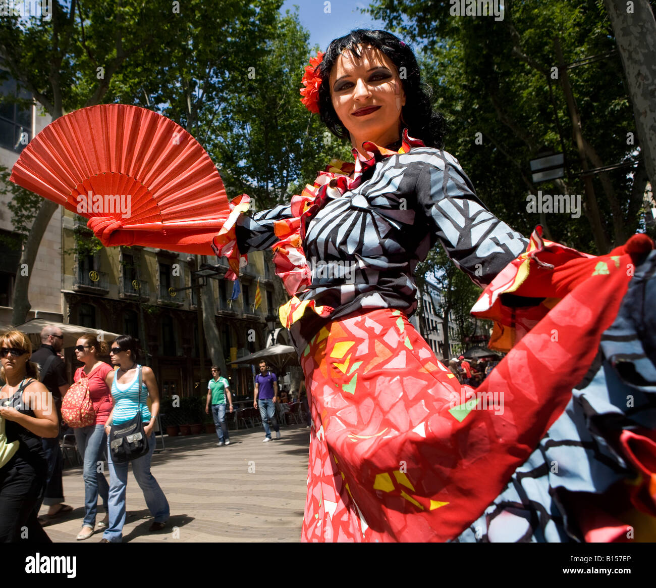 Female Flamenco Dancer dancing for money and tourists, Las Ramblas ...