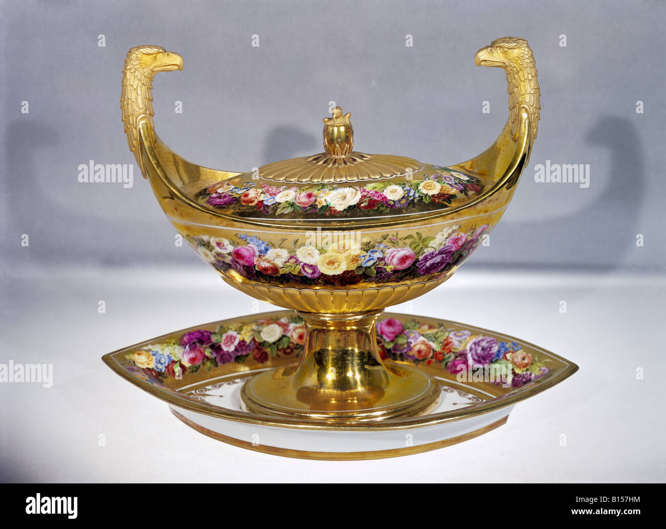 fine arts, porcelain, plate, gravy boat, painted, gold plaiting ...